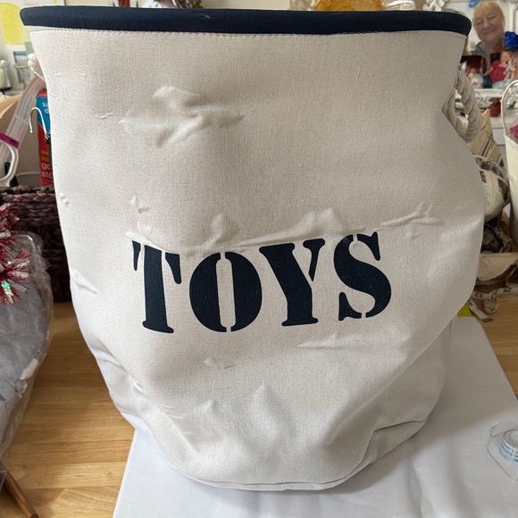 Toys | Canvas Toy Storage Bin White And Blue Thick Rope Handles | Poshmark
